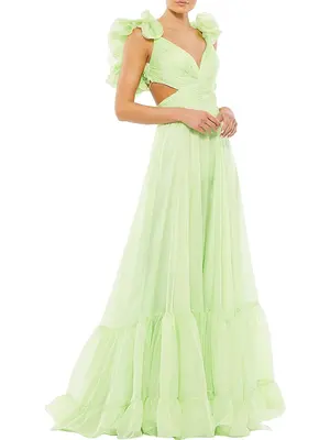 Mac Duggal Ieena Cutout Chiffon Gown Mint