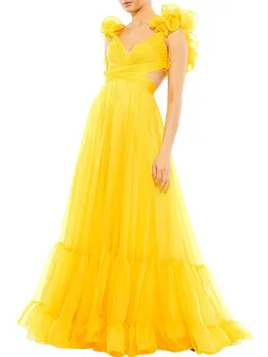 Mac Duggal Ieena Cutout Chiffon Gown Sunshine