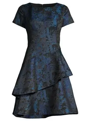 Shani Jacquard Tiered Fit & Flare Dress - Blue