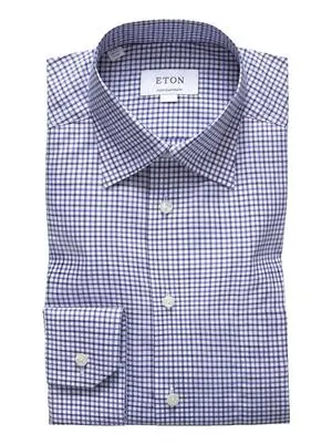 Eton Contemporary-fit Tattersall Check Cotton Long-sleeve Shirt - Blue