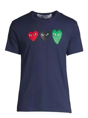 Play Comme Des Garcon Triple Heart Tee - Navy
