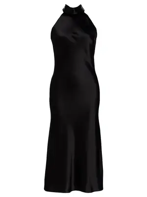 Galvan Sienna Satin Halter Neck Gown Black