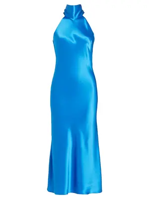 Galvan Sienna Satin Halter Neck Gown Celeste