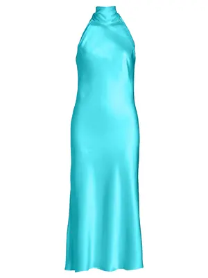 Galvan Sienna Satin Halter Neck Gown Lagoon