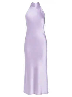 Galvan Sienna Satin Halter Neck Gown Lilac