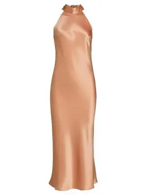 Galvan Sienna Satin Halter Neck Gown Nude