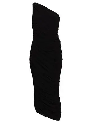 Norma Kamali Diana Ruched One-shoulder Gown Black