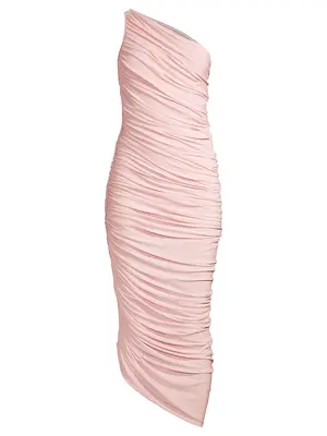 Norma Kamali Diana Ruched One-shoulder Gown Blush