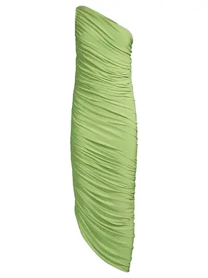 Norma Kamali Diana Ruched One-shoulder Gown Gemini Green