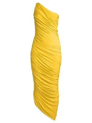 Norma Kamali Diana Ruched One-shoulder Gown Lemon