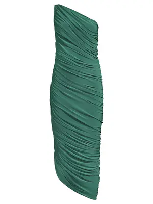 Norma Kamali Diana Ruched One-shoulder Gown Mountain Green