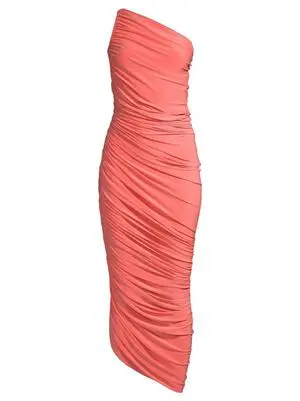 Norma Kamali Diana Ruched One-shoulder Gown Papaya