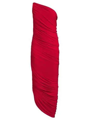 Norma Kamali Diana Ruched One-shoulder Gown Red