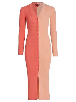 Staud Shoko Colorblocked Midi-dress Bittersweet Peach