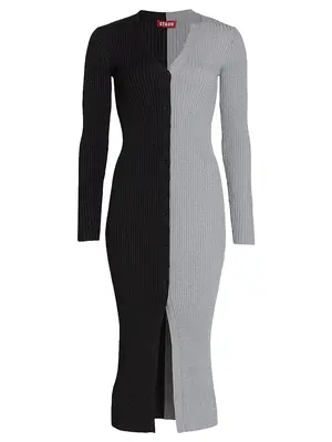 Staud Shoko Colorblocked Midi-dress Black Silver