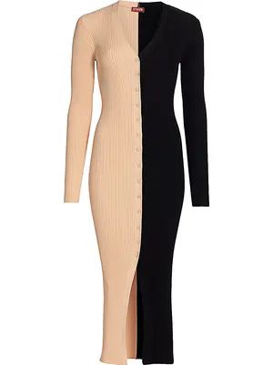 Staud Shoko Colorblocked Midi-dress Buff Black
