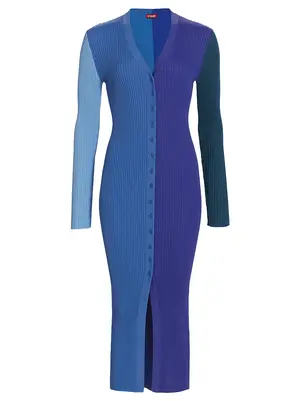 Staud Shoko Colorblocked Midi-dress Cobalt Multi