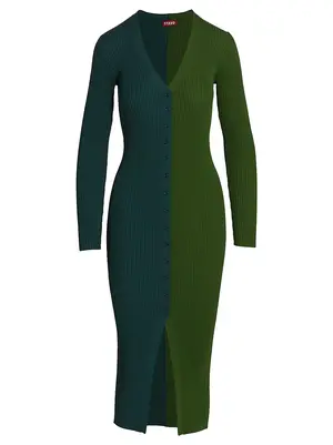 Staud Shoko Colorblocked Midi-dress Cypress Emerald