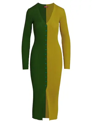Staud Shoko Colorblocked Midi-dress Emerald Chartreuse