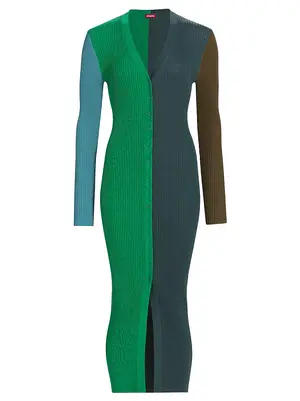 Staud Shoko Colorblocked Midi-dress Fern Multi