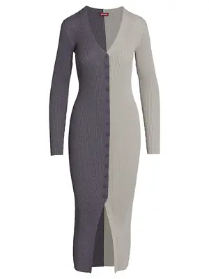 Staud Shoko Colorblocked Midi-dress Heather Grey Charcoal