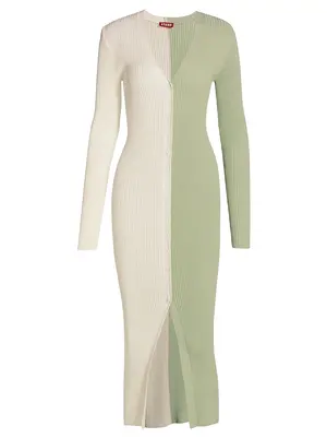 Staud Shoko Colorblocked Midi-dress Ivory Sage
