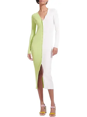 Staud Shoko Colorblocked Midi-dress Lime White