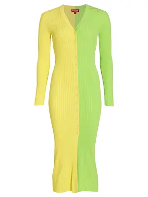 Staud Shoko Colorblocked Midi-dress Limoncello Lime