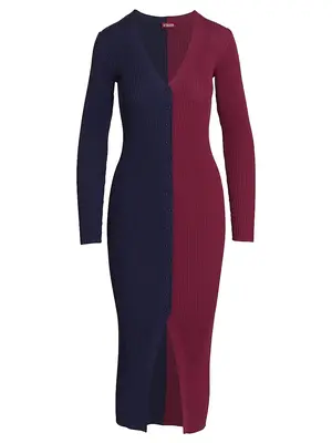 Staud Shoko Colorblocked Midi-dress Navy Bordeaux