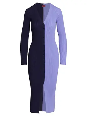 Staud Shoko Colorblocked Midi-dress Navy Periwinkle