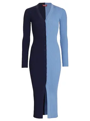 Staud Shoko Colorblocked Midi-dress Navy Sky