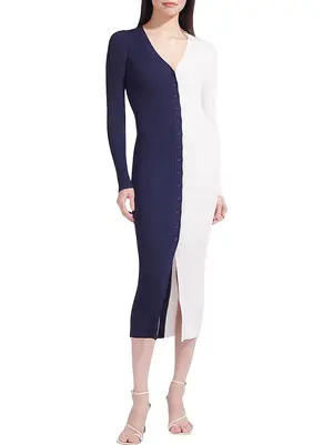 Staud Shoko Colorblocked Midi-dress Navy White