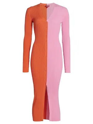 Staud Shoko Colorblocked Midi-dress Nectarine Pink