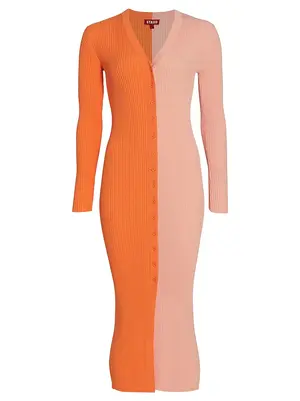 Staud Shoko Colorblocked Midi-dress Persimmon Orange