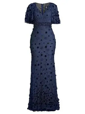 Mac Duggal Floral Embellished V-neck Gown - Midnight