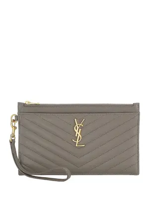 Saint Laurent Saint Laurent Monogram Matelassé Leather Pouch Fog