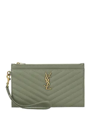 Saint Laurent Saint Laurent Monogram Matelassé Leather Pouch Light Sage