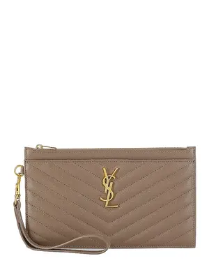 Saint Laurent Saint Laurent Monogram Matelassé Leather Pouch Taupe