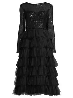 Mac Duggal Sequined Tea-length Dress - Black