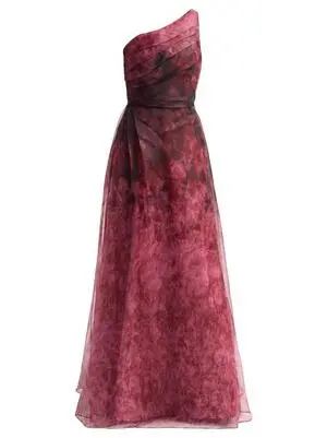 Rene Ruiz Collection One-shoulder Floral Organza Gown - Pink Multi
