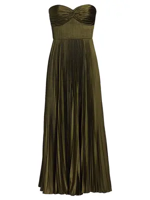 AMUR Pleated Strapless Belle Dress Olive