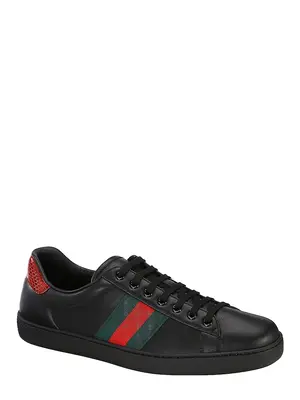 Gucci Men's New Ace Crocodile-Embossed Sneakers - White  Black Green