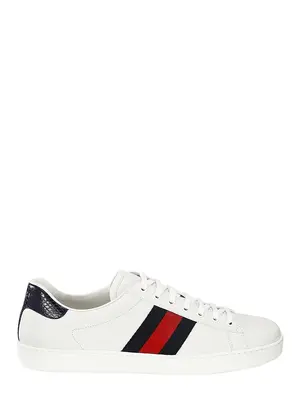 Gucci Men's New Ace Crocodile-Embossed Sneakers - White  White Blue-0