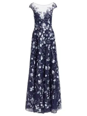 Rickie Freeman For Teri Jon Embroidered Mesh Gown - Navy Silver