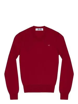 Play Comme Des Garcon V-neck Wool Heart Sweater - Red
