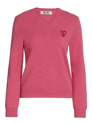 Play Comme Des Garcon Double Heart V-neck Pullover - Pink