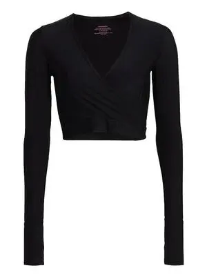 Commando Wrap Long Sleeve Cropped Top - Black