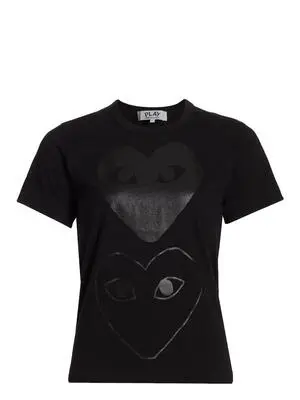 Play Comme Des Garcon Double Heart Graphic T-shirt - Black
