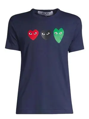 Play Comme Des Garcon Three Heart Logo T-shirt - Navy