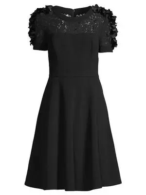 Shani Floral Applique Fit-&-flare Crepe Dress - Black